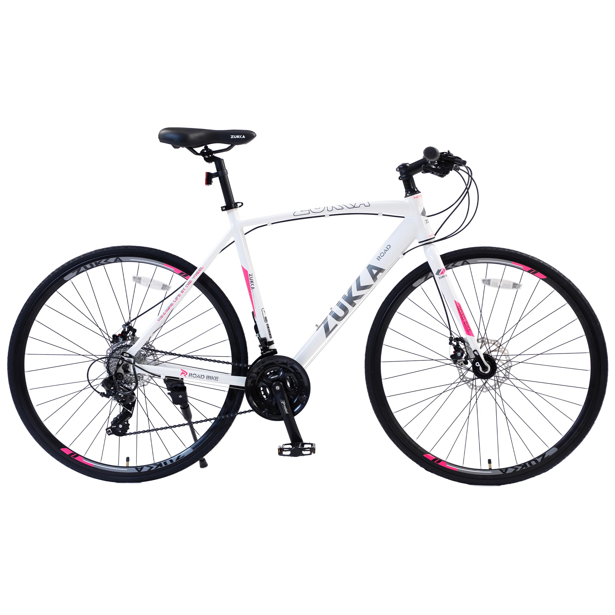 24 Speed Hybrid Bike Disc Brake 700C Road Bike for Men Women's City Bicycle (White)