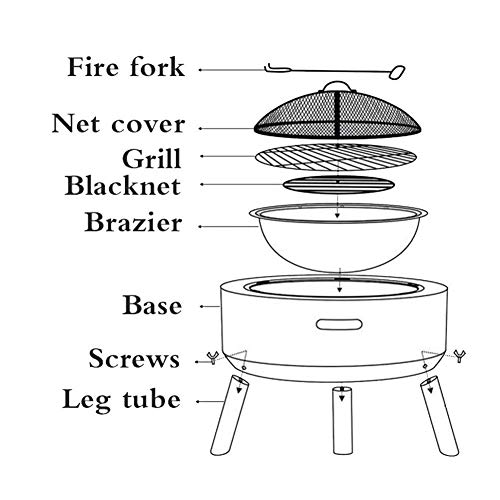 Fire Pit with Grill Shelf, Geo Fire Pit Bowl with Triangle Bracket Magnesium Oxide Material Outdoor Garden Fire Pit with Mesh Cover for Outdoor, Garden, Barbecue, Camping (Grey)