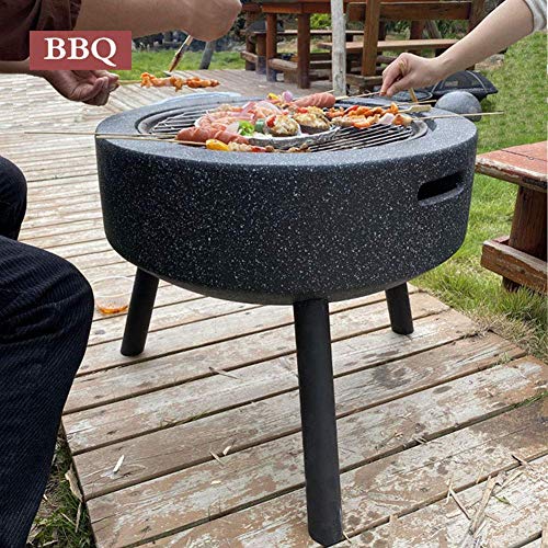 Fire Pit with Grill Shelf, Geo Fire Pit Bowl with Triangle Bracket Magnesium Oxide Material Outdoor Garden Fire Pit with Mesh Cover for Outdoor, Garden, Barbecue, Camping (Grey)