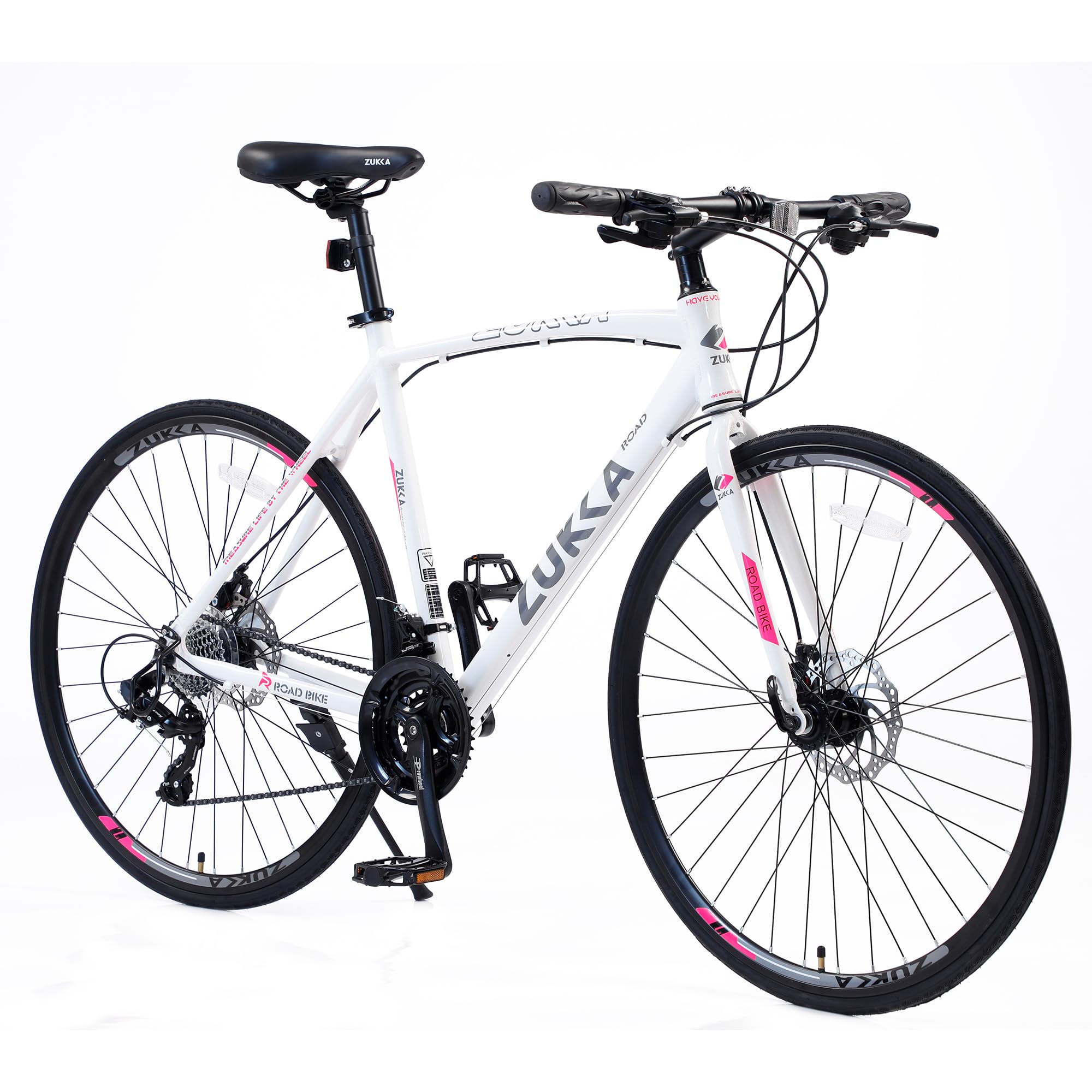 24 Speed Hybrid Bike Disc Brake 700C Road Bike for Men Women's City Bicycle (White)