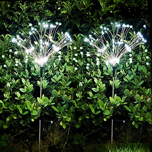 XVZ Solar Garden Lights, 2 Pack 120 LED Solar Powered Firework Light,2 Modes and Waterproof DIY Outdoor Decoration Light for Walkway Pathway Backyard Christmas Party Decor(Cold White)