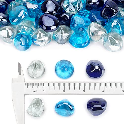 Stanbroil 10-Pound Blended Fire Glass Diamonds - 1/2 inch Fire Glass Blended Cobalt Blue, Crystal Ice, Caribbean Blue Luster for Indoor and Outdoor Gas Fire Pits and Fireplaces