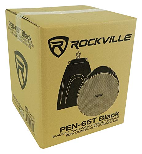 Rockville (6) PEN-65T Black 6.5" 70V Hanging Pendant Speaker Commercial/Restaurant