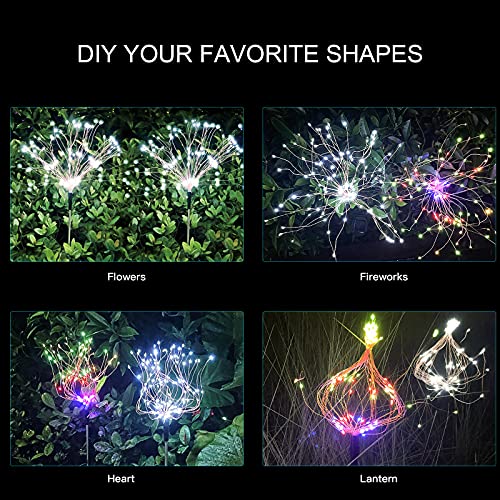 XVZ Solar Garden Lights, 2 Pack 120 LED Solar Powered Firework Light,2 Modes and Waterproof DIY Outdoor Decoration Light for Walkway Pathway Backyard Christmas Party Decor(Cold White)