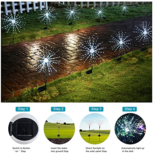 XVZ Solar Garden Lights, 2 Pack 120 LED Solar Powered Firework Light,2 Modes and Waterproof DIY Outdoor Decoration Light for Walkway Pathway Backyard Christmas Party Decor(Cold White)