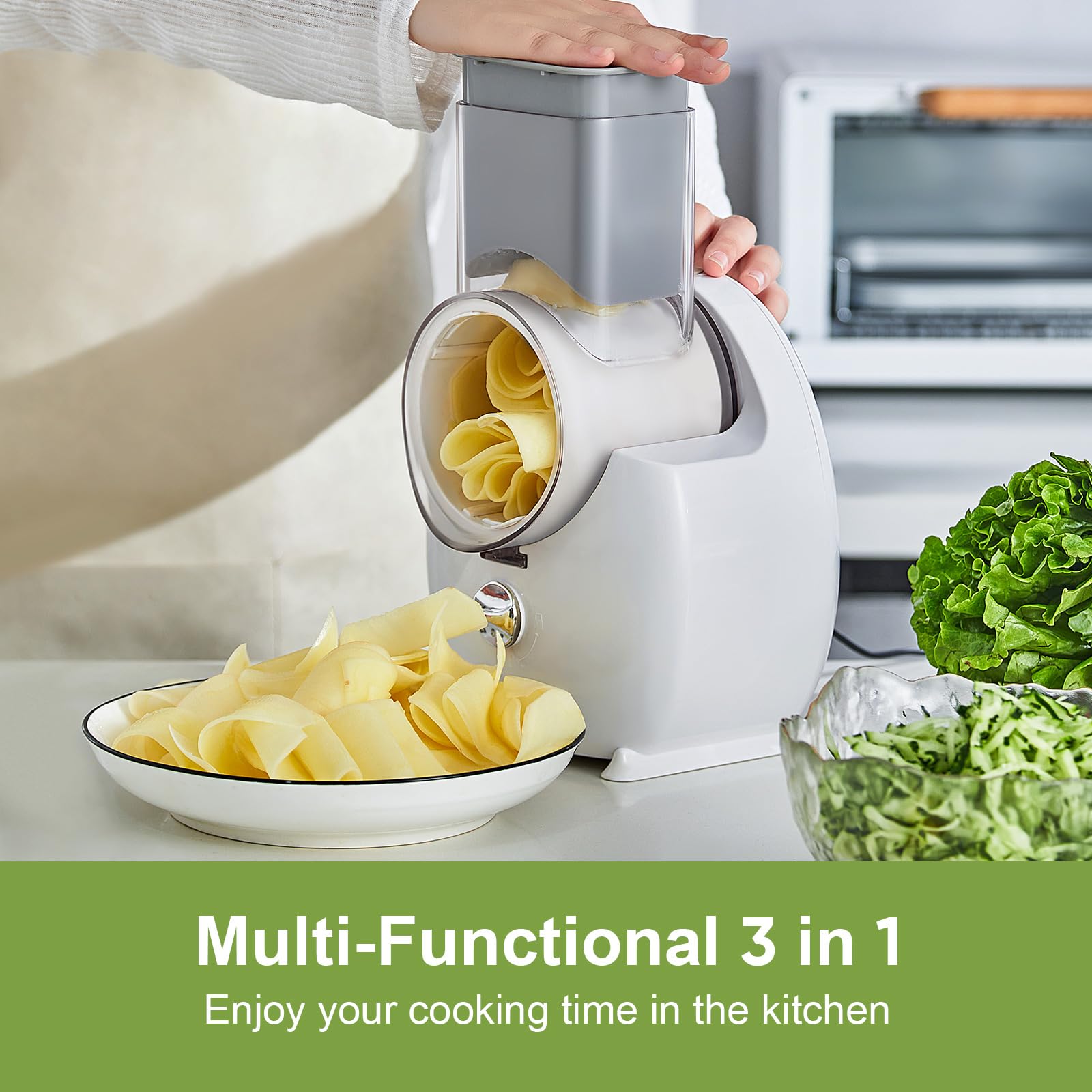 Electric Cheese Grater, Detachable Electric Salad Maker for Home Kitchen Use, Electric Cheese Grater for Block Cheese for Vegetables, Cheeses and Nuts, BPA-Free