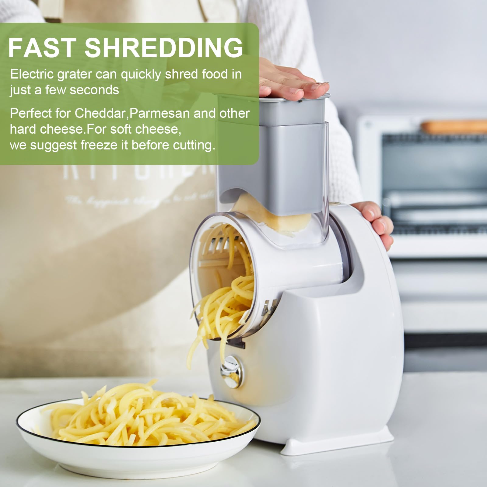 Electric Cheese Grater, Detachable Electric Salad Maker for Home Kitchen Use, Electric Cheese Grater for Block Cheese for Vegetables, Cheeses and Nuts, BPA-Free