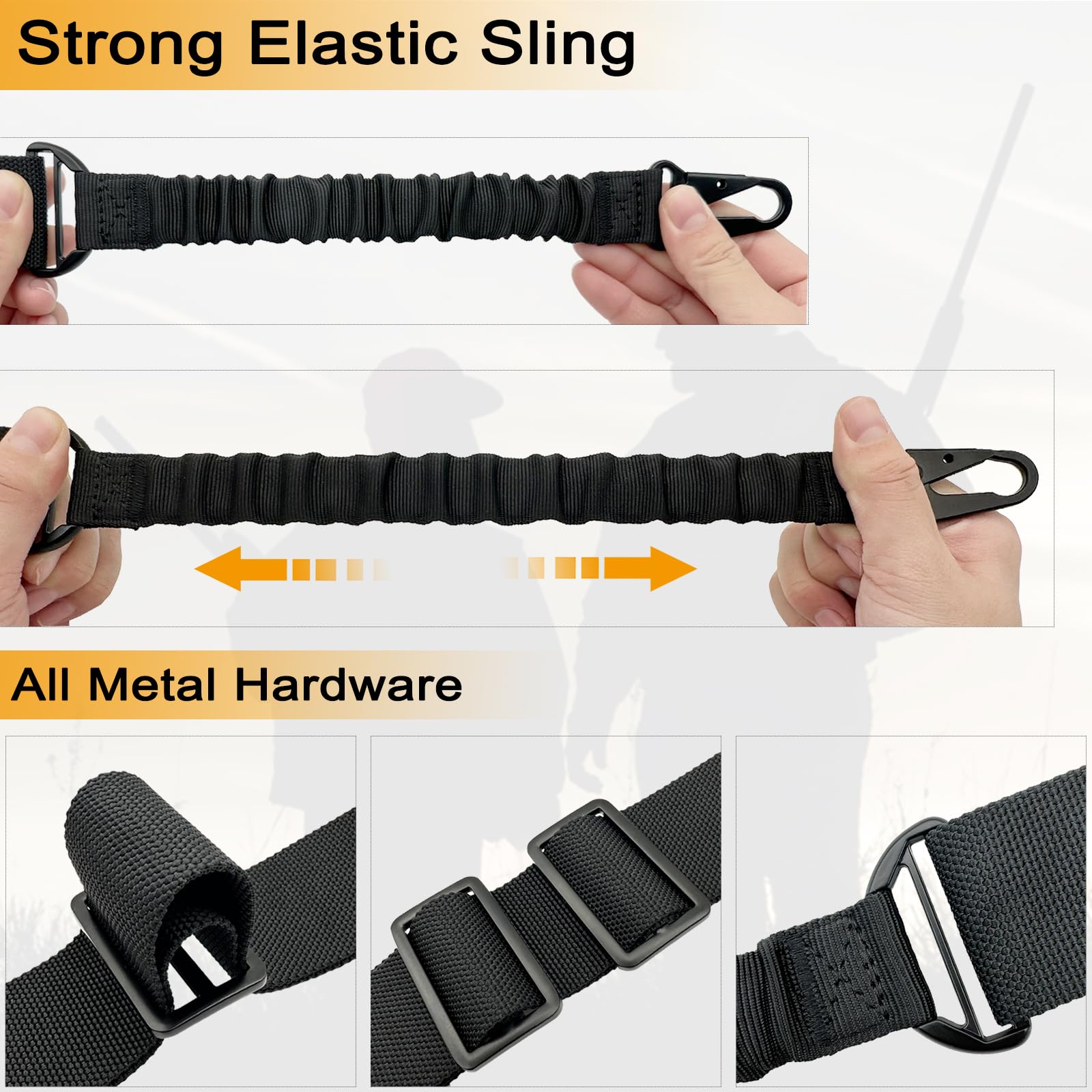 DDOUT 2 Point Rifle Sling Strap with Hooks, Durable 1.5 inch Webbing Gun Sling with All-Metal Hardware, Black
