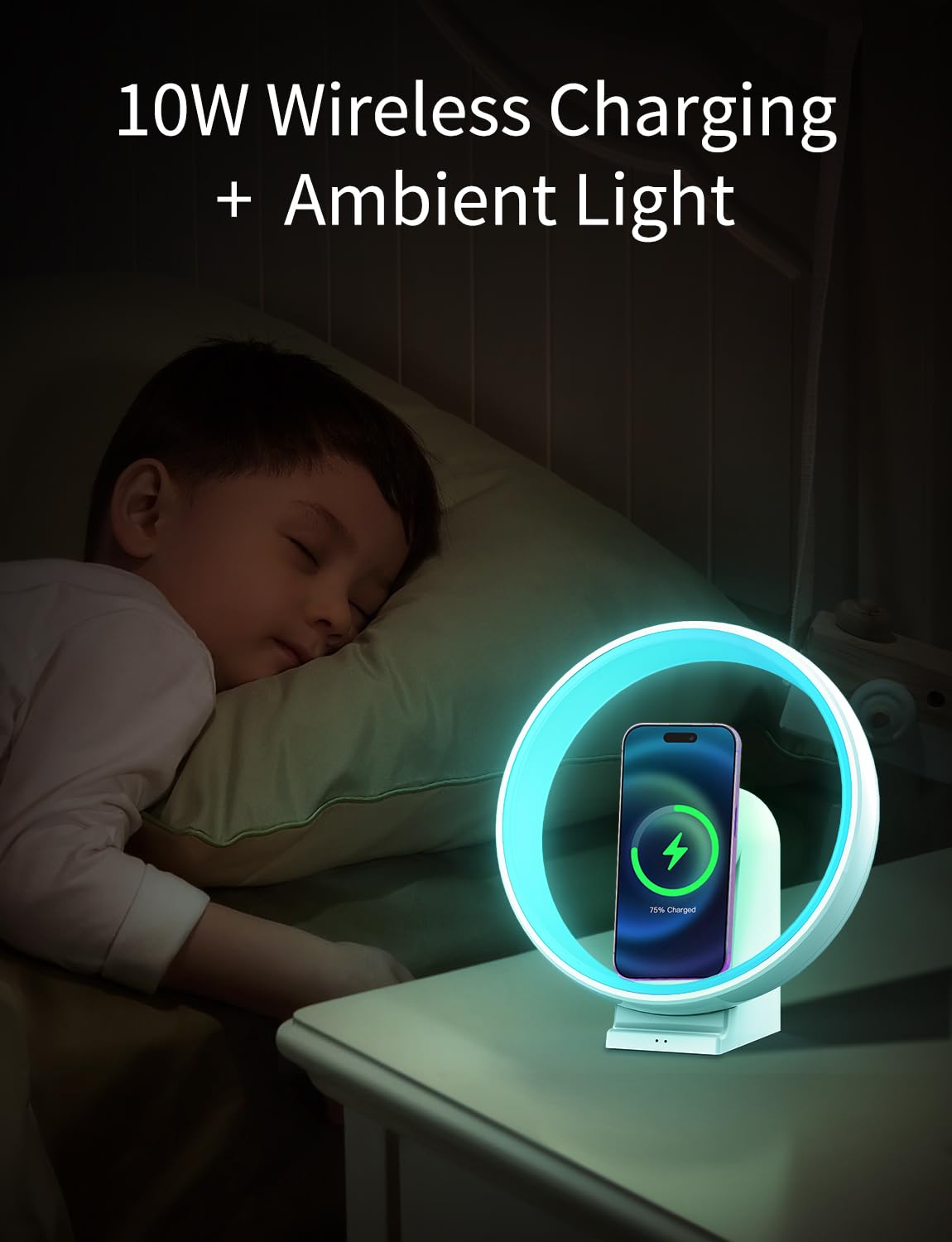 LOVME Wireless Bluetooth Speaker with RGB Light, Skywheel 15W Wireless Charger Ambient Lamp & Phone Holder, Bedside Night Light for Bedroom, Gift for Teen Kids (Battery Included)