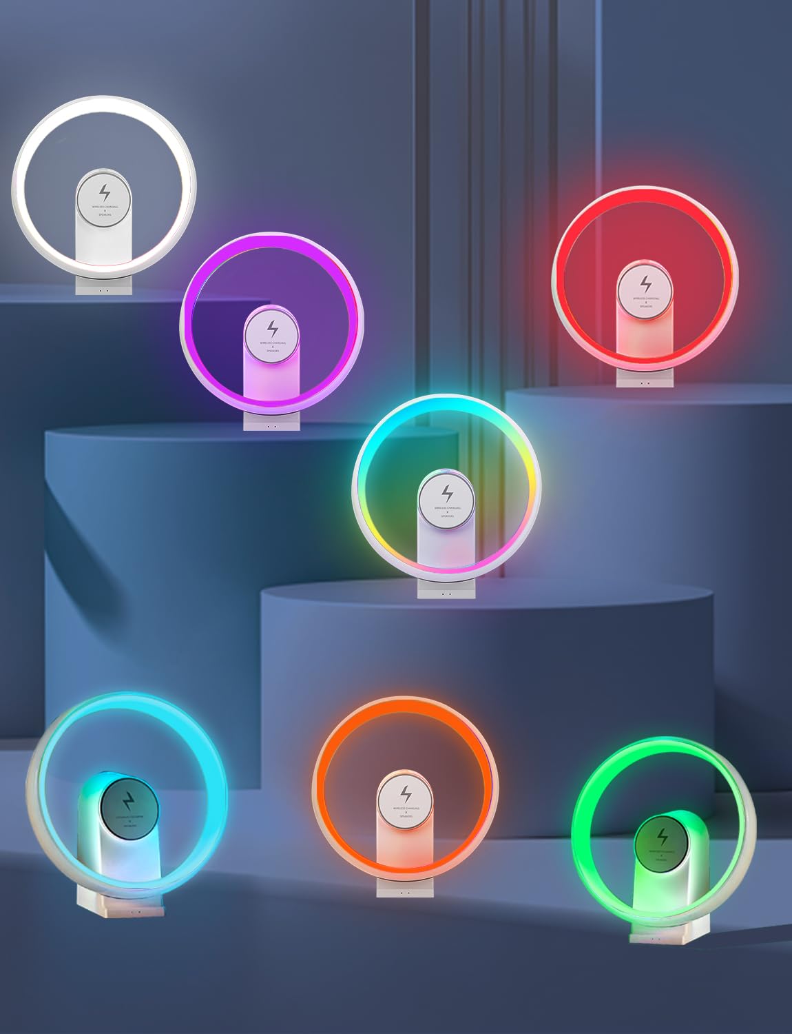 LOVME Wireless Bluetooth Speaker with RGB Light, Skywheel 15W Wireless Charger Ambient Lamp & Phone Holder, Bedside Night Light for Bedroom, Gift for Teen Kids (Battery Included)