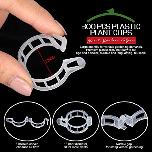 Fandamei 300 PCS Plastic Garden Plant Support Clips, Tomato Clips, Plant Ties, Trellis Clips, for Tomato Cucumber Flower Squash Vine, 1โ Inner Diameter