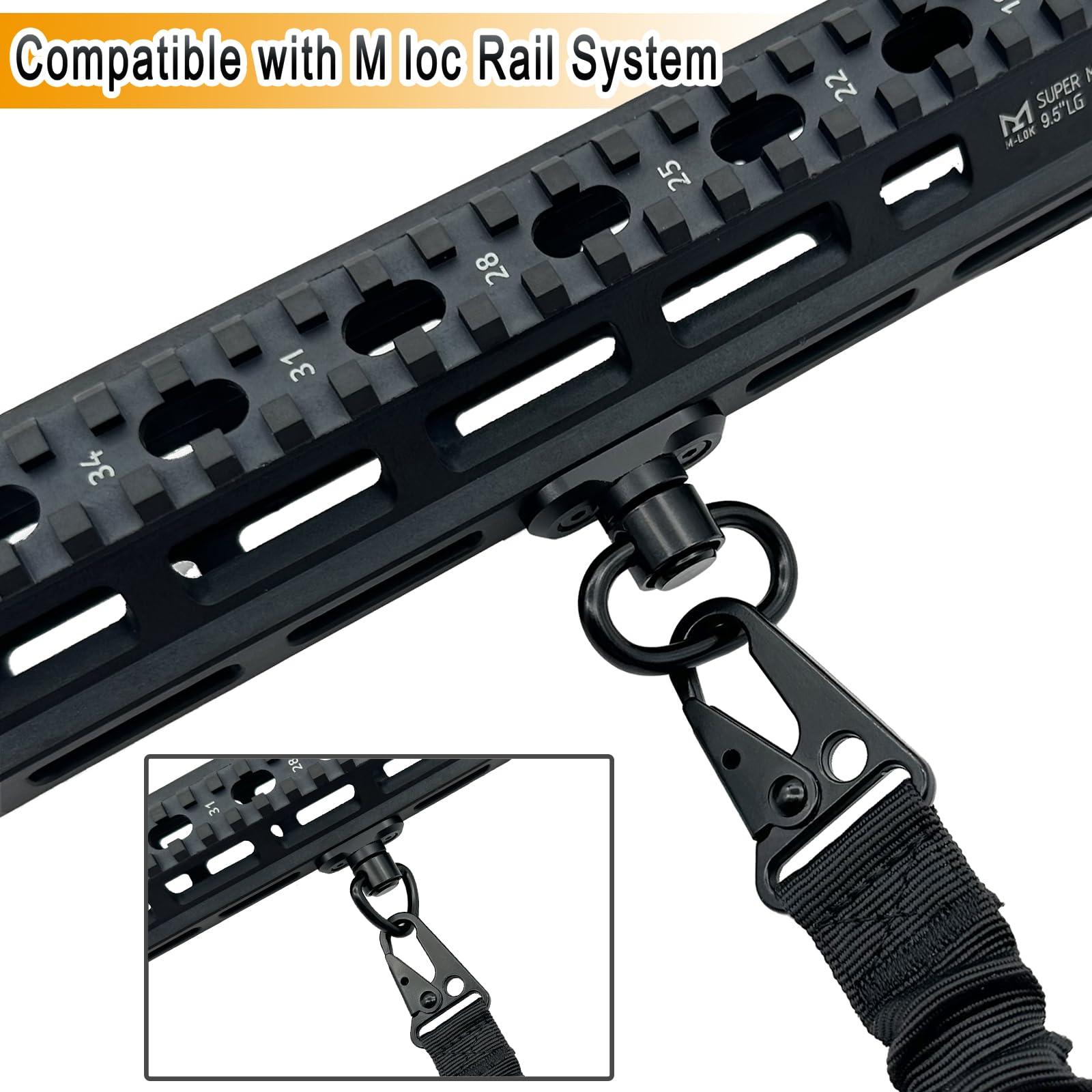 DDOUT 2 Point Rifle Sling Strap with Hooks, Durable 1.5 inch Webbing Gun Sling with All-Metal Hardware, Black