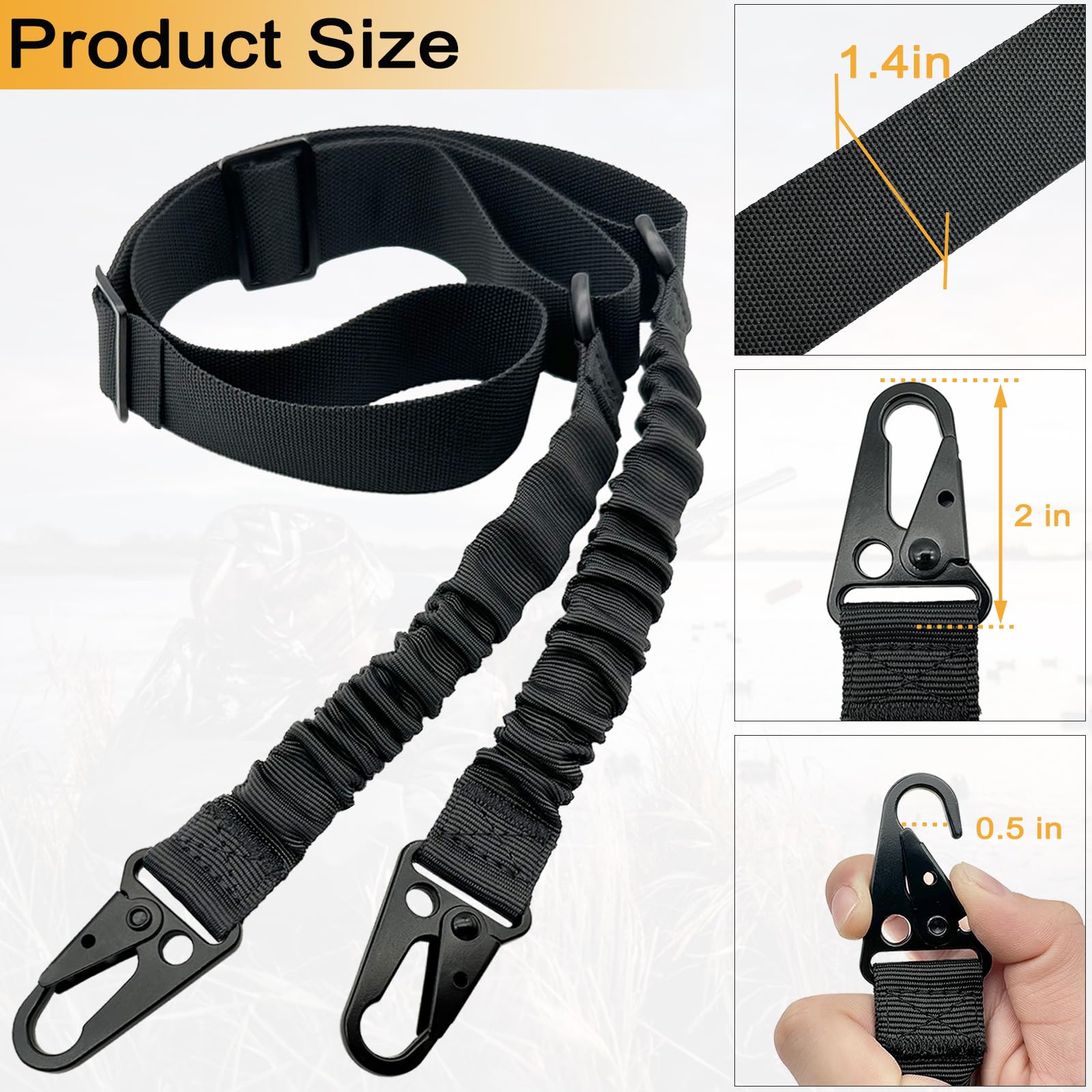 DDOUT 2 Point Rifle Sling Strap with Hooks, Durable 1.5 inch Webbing Gun Sling with All-Metal Hardware, Black