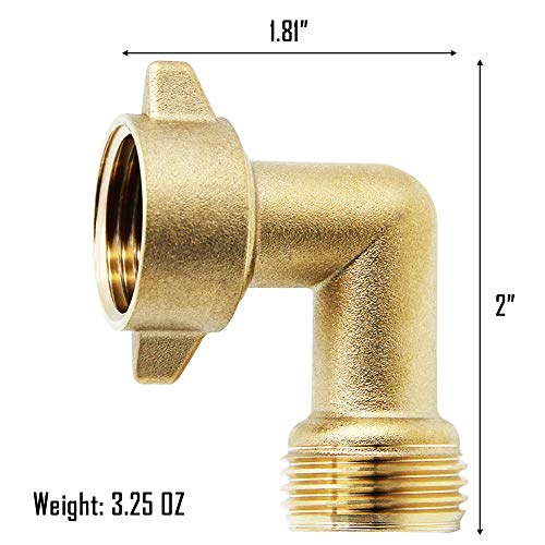 Twinkle Star Garden Hose Elbow Connector 90 Degree Brass Hose Elbow(2pcs) 3/4" Heavy Duty Hose Adapter with 2 O-rings Brass Garden Hose Elbow Solid Brass Adapter
