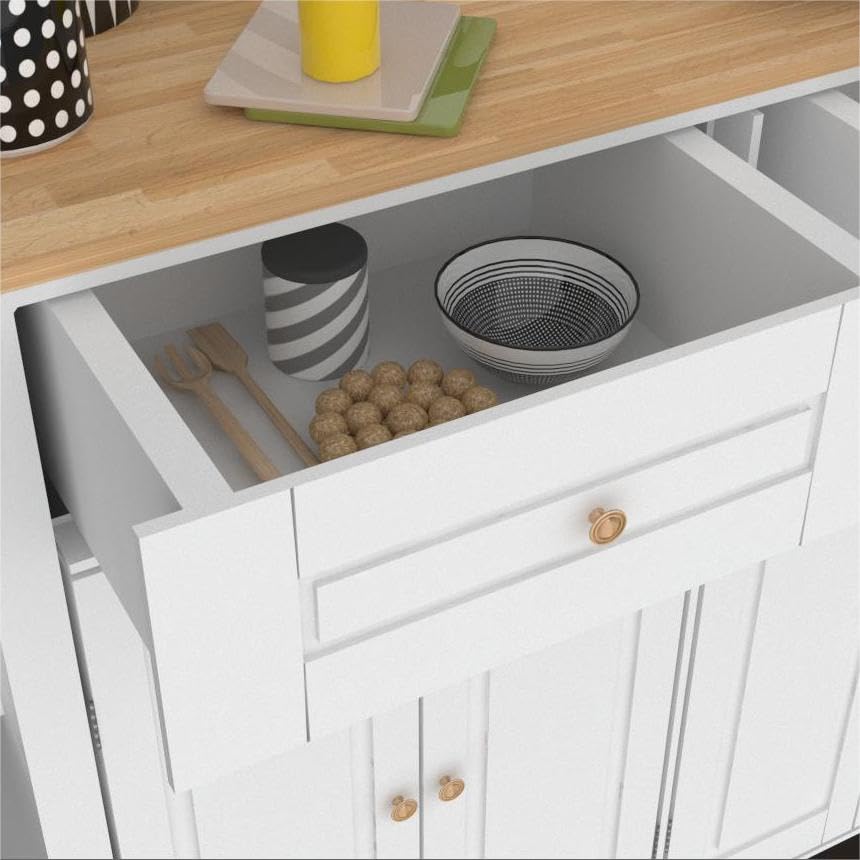 Kitchen Island Cart with Drop Leaf, Rolling Mobile Kitchen Island Table on Wheels with Storage Cabinet, Drawer, Spice/Towel Rack, White