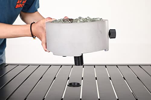 Tabletop Propane Fire Pit, 10 Inch Round Concrete Gas Burning Fire Bowl, Portable Fireplace, 10,000 BTU Propane Tank Outside w/Glass Beads for Garden, Patio Campfire Table with Umbrella Hole- Round