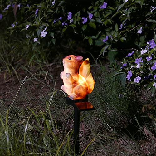 Juliahestia Squirrel Garden Decor Solar Lights Outdoor Stakes Decorative Statue Patio Yard Lawn Porch Housewarming Cute Animal Figurines Ornaments Pathway Resin Waterproof