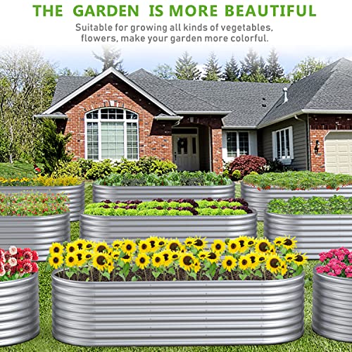 FRIZIONE 8x3x2FT Galvanized Metal Raised Garden Bed for Vegetables, Outdoor Garden Raised Planter Box, Backyard Patio Planter Raised Beds for Flowers, Herbs, Fruits