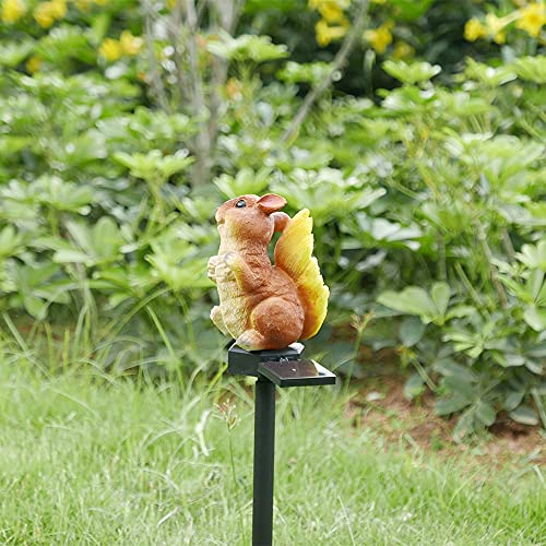 Juliahestia Squirrel Garden Decor Solar Lights Outdoor Stakes Decorative Statue Patio Yard Lawn Porch Housewarming Cute Animal Figurines Ornaments Pathway Resin Waterproof