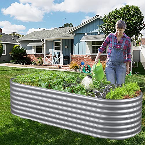 FRIZIONE 8x3x2FT Galvanized Metal Raised Garden Bed for Vegetables, Outdoor Garden Raised Planter Box, Backyard Patio Planter Raised Beds for Flowers, Herbs, Fruits