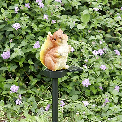 Juliahestia Squirrel Garden Decor Solar Lights Outdoor Stakes Decorative Statue Patio Yard Lawn Porch Housewarming Cute Animal Figurines Ornaments Pathway Resin Waterproof