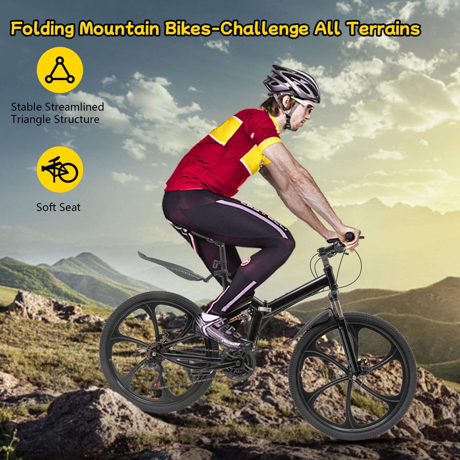 TBVECHI Folding Bike, 21 Speed 26 Inch Folding Mountain Bikes for Women and Men with Double Disc Brakes, High-Carbon Steel Frame, Adjustable Height, Load Capacity 330.69lbs