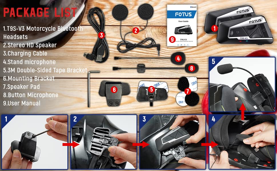 MECHAZER Motorcycle Bluetooth 5.0 Headset with Music Playing, Helmet Bluetooth Intercom with Noise Cancellation/FM Radio, 3-Ways Communication Within 1400m for Snowmobile 2Sets