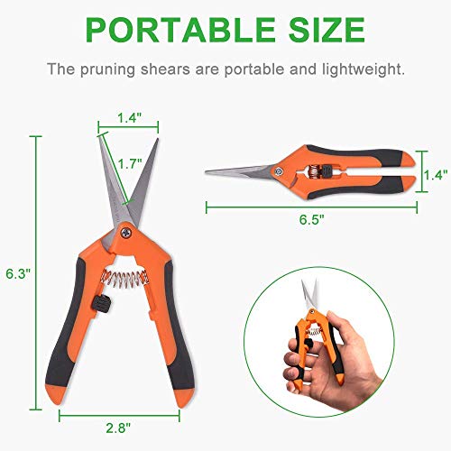 GROWNEER 3 Packs 6.5 Inch Pruning Shears Gardening Hand Pruning Snips Gardening Scissors with Straight Stainless Steel Precision Blades