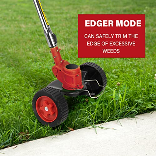 HUDAEN Cordless Grass Trimmer Weed Wacker, 3-in-1 String Trimmer Lawn Edger with 21V 2Ah Li-ion Battery for Garden and Yard with Wheel, Lightweight Adjustable Height Weed Eater Tool (Red)