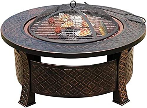 LEAYAN Garden Fire Pit Portable Grill Barbecue Rack 32'' Outdoor Fire Pit Metal Square Firepit Patio Stove Wood Burning BBQ Grill Fire Pit Bowl with Spark Screen Cover, Log Grate for Camping