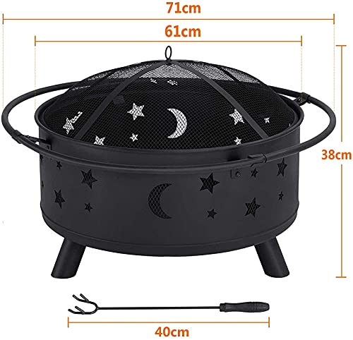 LEAYAN Garden Fire Pit Grill Bowl Grill Barbecue Rack Fire Pit Outdoor Wood Burning Pits for Outdoor Backyard Patio Bonfire Campfire Grill Grate Mesh Spark Screen Poker Waterproof Cover Included