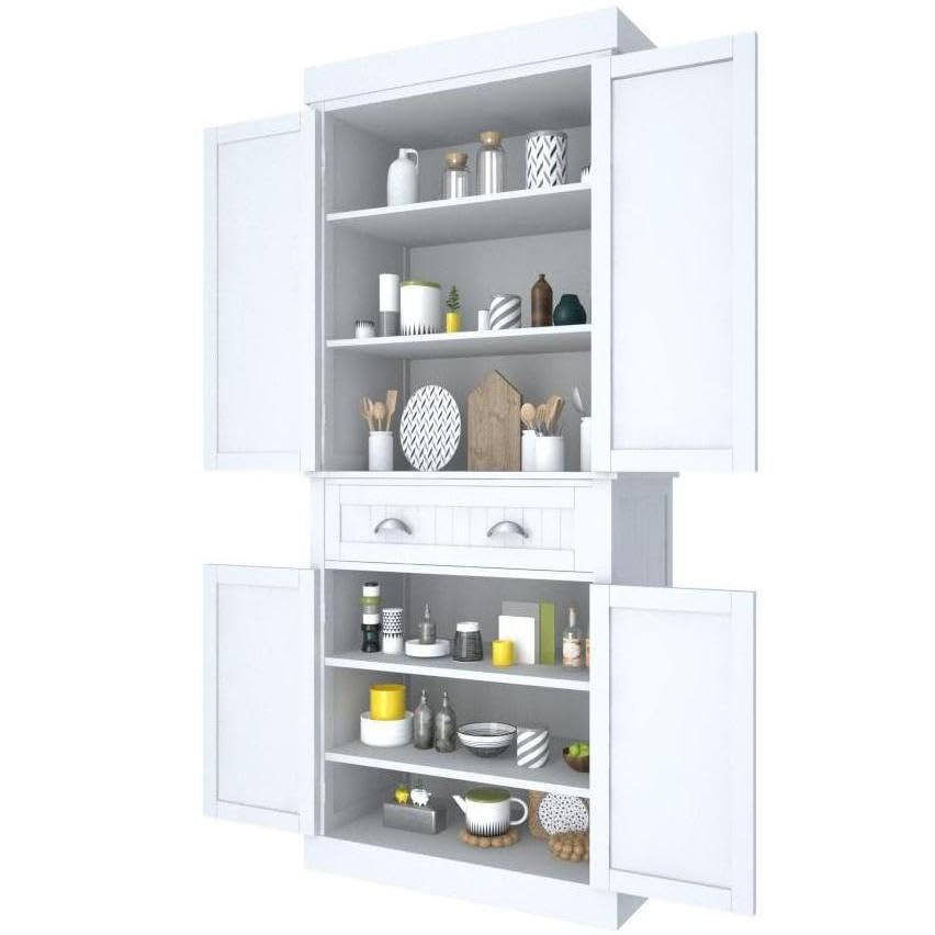 DalyLuxa 72" Freestanding Kitchen Pantry Storage Cabinet with Doors and 5 Adjustable Shelves, Tall Cupboard with Large Drawer for Dinning Room, Laundry Living Room, White