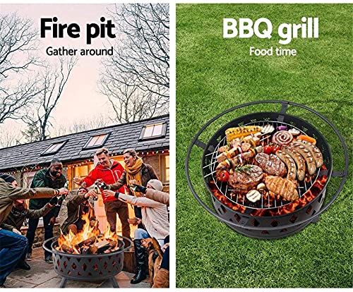 LEAYAN Garden Fire Pit Grill Bowl Grill Barbecue Rack Fire Pit Outdoor Wood Burning Pits for Outdoor Backyard Patio Bonfire Campfire Grill Grate Mesh Spark Screen Poker Waterproof Cover Included