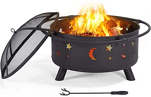LEAYAN Garden Fire Pit Grill Bowl Grill Barbecue Rack Fire Pit Outdoor Wood Burning Pits for Outdoor Backyard Patio Bonfire Campfire Grill Grate Mesh Spark Screen Poker Waterproof Cover Included