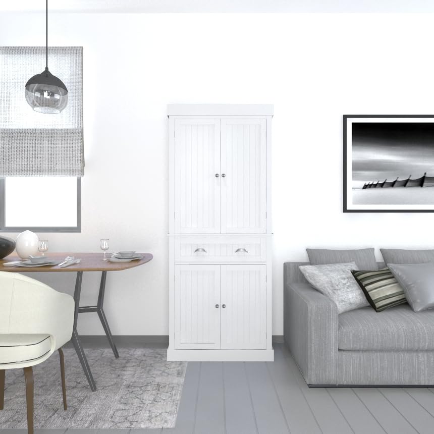 DalyLuxa 72" Freestanding Kitchen Pantry Storage Cabinet with Doors and 5 Adjustable Shelves, Tall Cupboard with Large Drawer for Dinning Room, Laundry Living Room, White