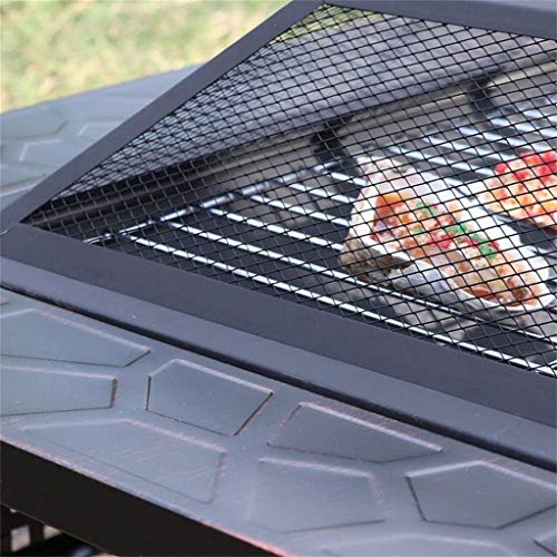 LEAYAN Garden Fire Pit Grill Bowl Grill Barbecue Rack Fire Pits,32" Outdoor Fire Pit Metal Square Firepit Wood Burning Backyard Patio Beaches Camping Picnic Bonfire Stove with Spark Screen Cover