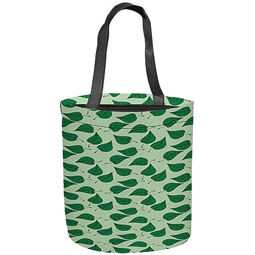 Fubido Leaf, Halloween Trick or Treat Bags,Leaf Pattern Doodle Style,Candy Bucket Tote Bag,Green