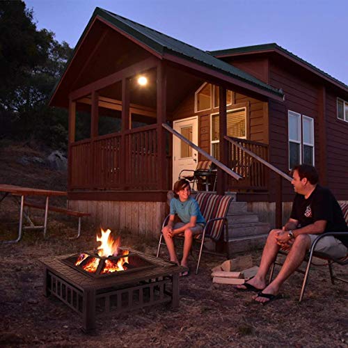 LEAYAN Garden Fire Pit Grill Bowl Grill Barbecue Rack Fire Pits,32" Outdoor Fire Pit Metal Square Firepit Wood Burning Backyard Patio Beaches Camping Picnic Bonfire Stove with Spark Screen Cover