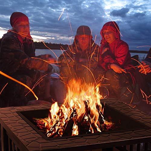 LEAYAN Garden Fire Pit Grill Bowl Grill Barbecue Rack Fire Pits,32" Outdoor Fire Pit Metal Square Firepit Wood Burning Backyard Patio Beaches Camping Picnic Bonfire Stove with Spark Screen Cover