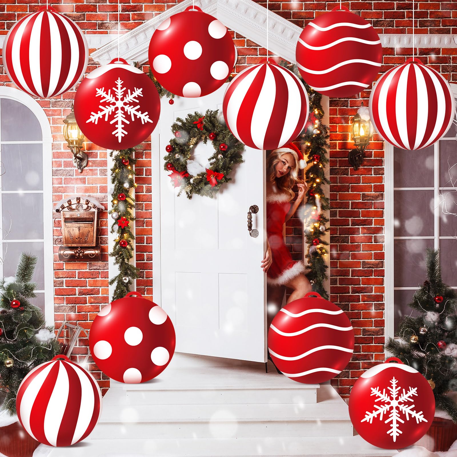 Jetec 10 Pcs Christmas Inflatable Balls Decorations 9 Inch PVC Inflatable Balls Winter Snowman Hanging Ornaments for Outdoor Garden Tree Party(Xmas Ball)