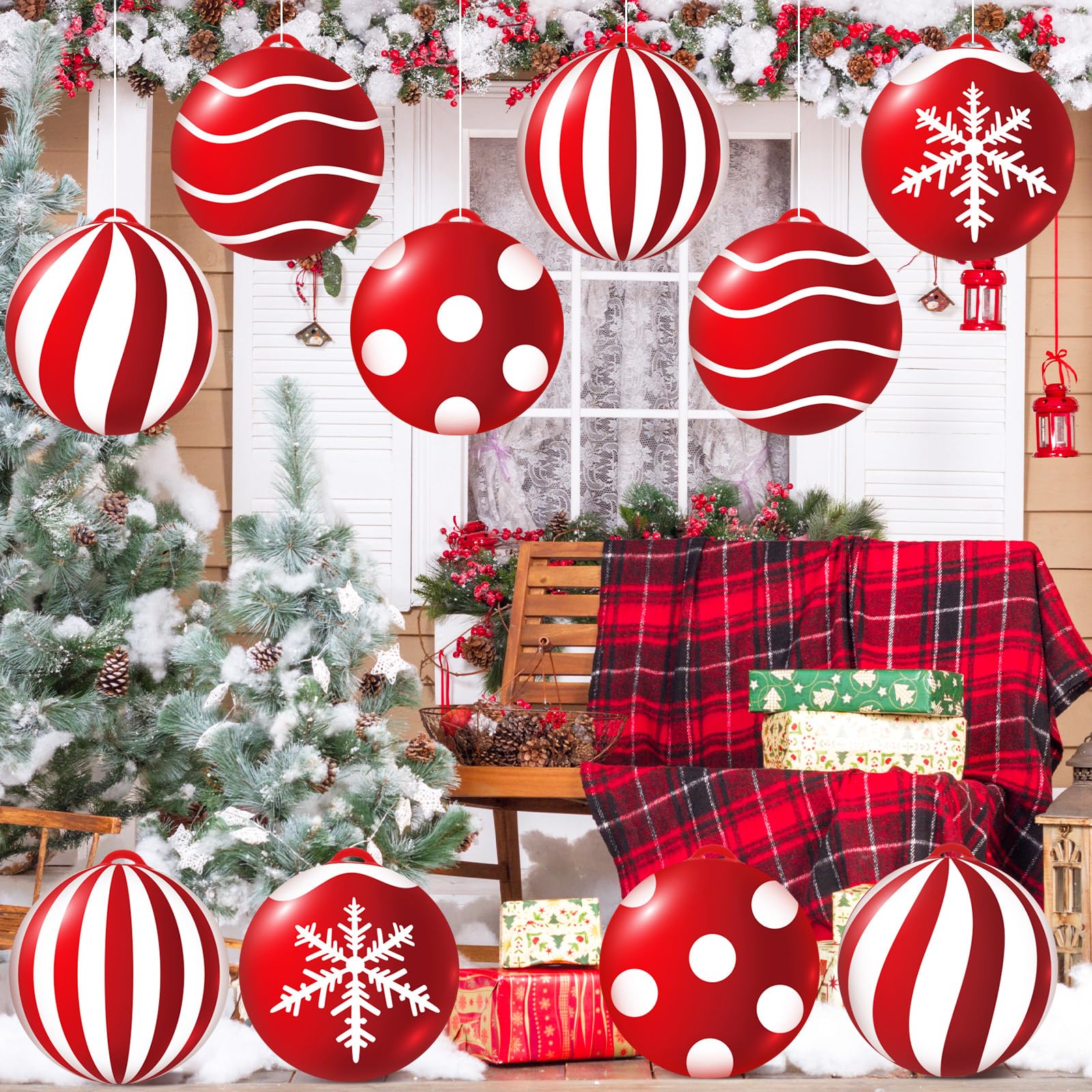 Jetec 10 Pcs Christmas Inflatable Balls Decorations 9 Inch PVC Inflatable Balls Winter Snowman Hanging Ornaments for Outdoor Garden Tree Party(Xmas Ball)