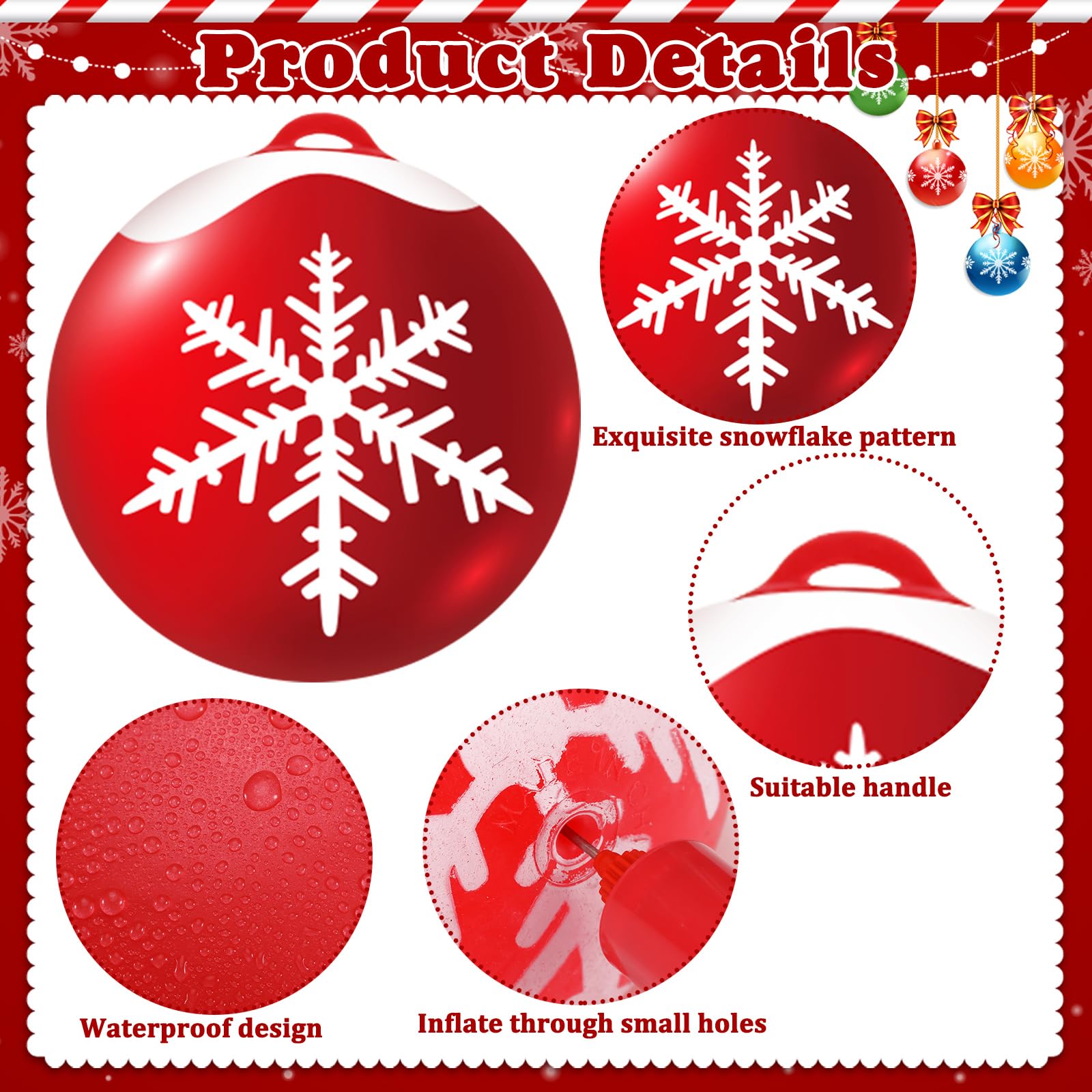 Jetec 10 Pcs Christmas Inflatable Balls Decorations 9 Inch PVC Inflatable Balls Winter Snowman Hanging Ornaments for Outdoor Garden Tree Party(Xmas Ball)