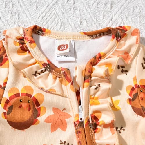 Aalizzwell 3-6 Months Baby Girls Thanksgiving Clothes Premature Long Sleeve Zip Up Romper One Piece Turkey Fall Autumn