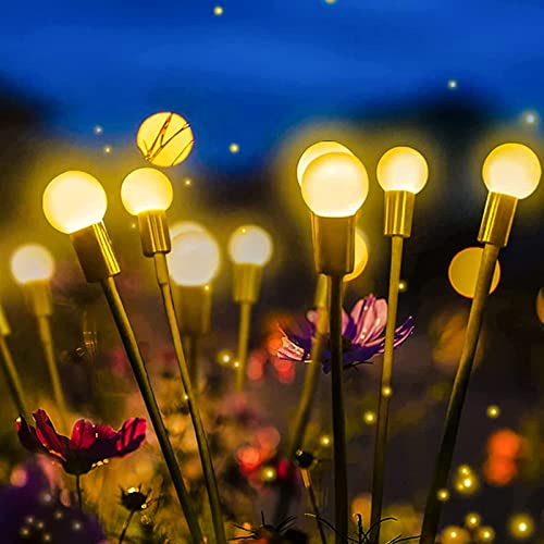 colcutee 2 Pack Solar Garden Lights, Solar Outdoor Swaying Lights Ip65 Waterproof, 2 Lighting Modes Firefly Decorative Lights, for Landscaped Garden Access Patios (Warm White)