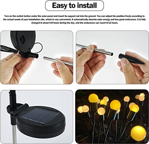 colcutee 2 Pack Solar Garden Lights, Solar Outdoor Swaying Lights Ip65 Waterproof, 2 Lighting Modes Firefly Decorative Lights, for Landscaped Garden Access Patios (Warm White)
