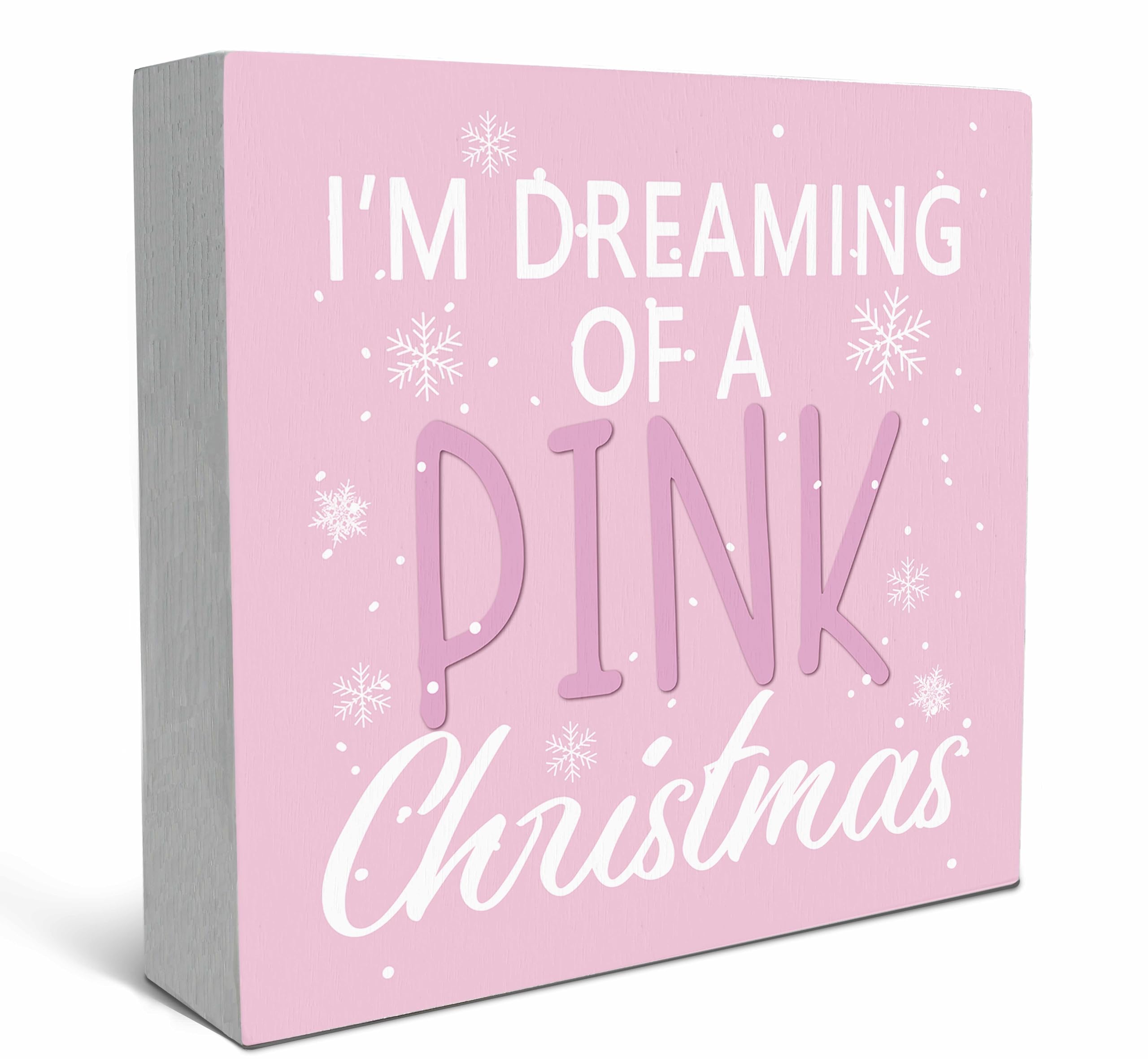 SRADMO Im Dreaming Of A Pink Christmas Wood Box Sign Desk Decor, Pink Christmas Decor Wooden Box Sign Decoration For Home Office, Pink Christmas Decorations, Pink Desk Decor Shelf Table Decor