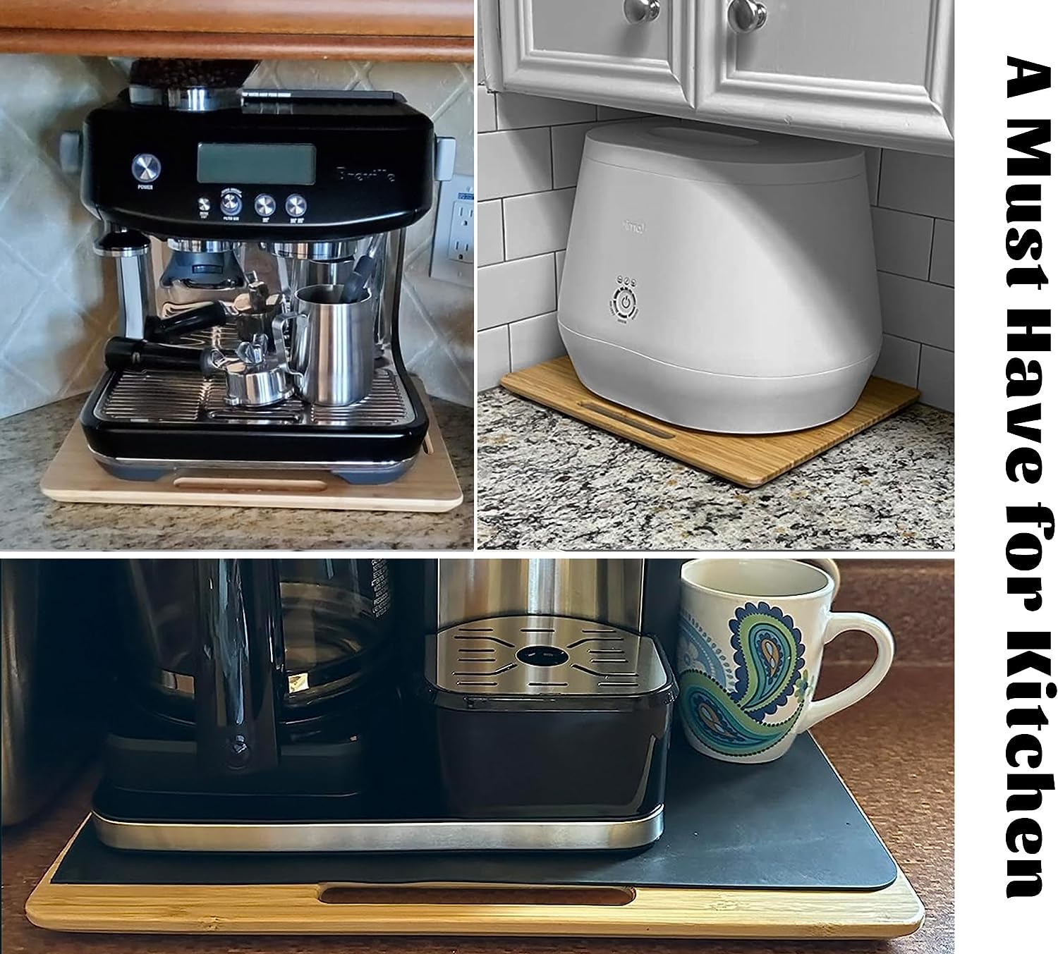 Appliances Slider Mat for Countertop & Under Cabinet,100% Bamboo Sliding Tray for Coffee Pot/Coffeemaker/Ice Maker/Air Fryer/Kitchen Aid Mixer etc,Simple Functional & 360° Easy Moving 16" X 13"in