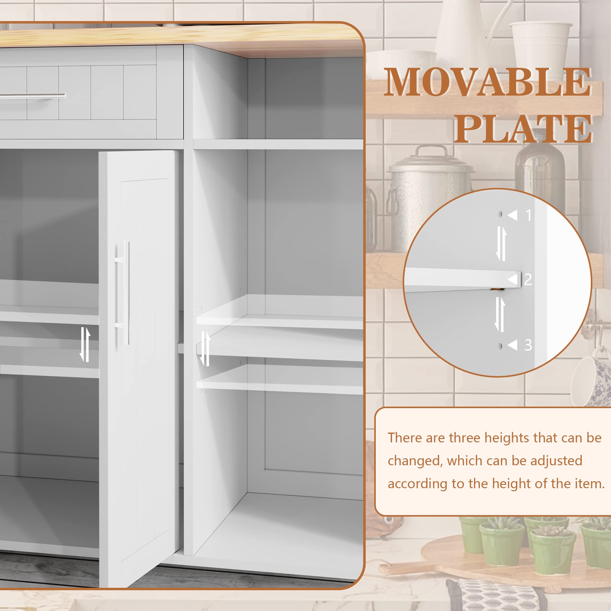 SUNLEI Kitchen Island with Storage Cabinet, 42" Kitchen Cart on Wheels with Shelves, Cart Handle for Towel Rack or Free Mobility, Portable Islands for Kitchen(Stylish White, 42-INCH)