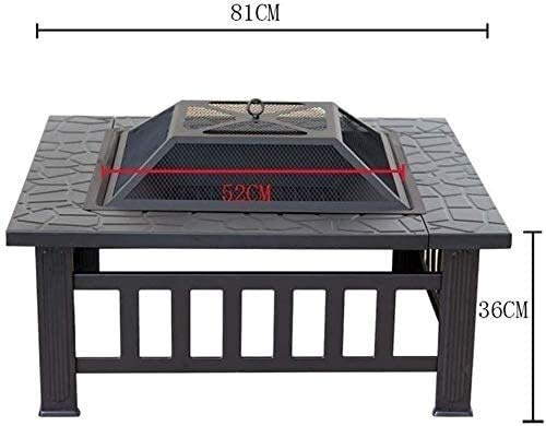 LEAYAN Garden Fire Pit 32in Outdoor Fire Pit Metal Square Firepit Portable Grill Barbecue Rack Wood Burning Backyard Patio Beaches Camping Picnic Bonfire Stove with Cover BBQ Cooking for Backyard