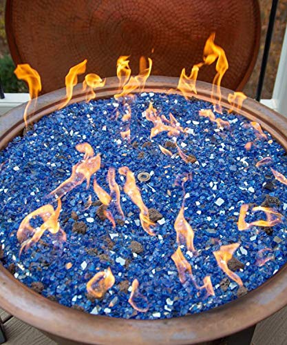 NUPICK 20 Pound Fire Glass, 1/2 Inch Reflective Fire Glass, Fit with Fire Pit Glass and Fireplace Glass, Blue